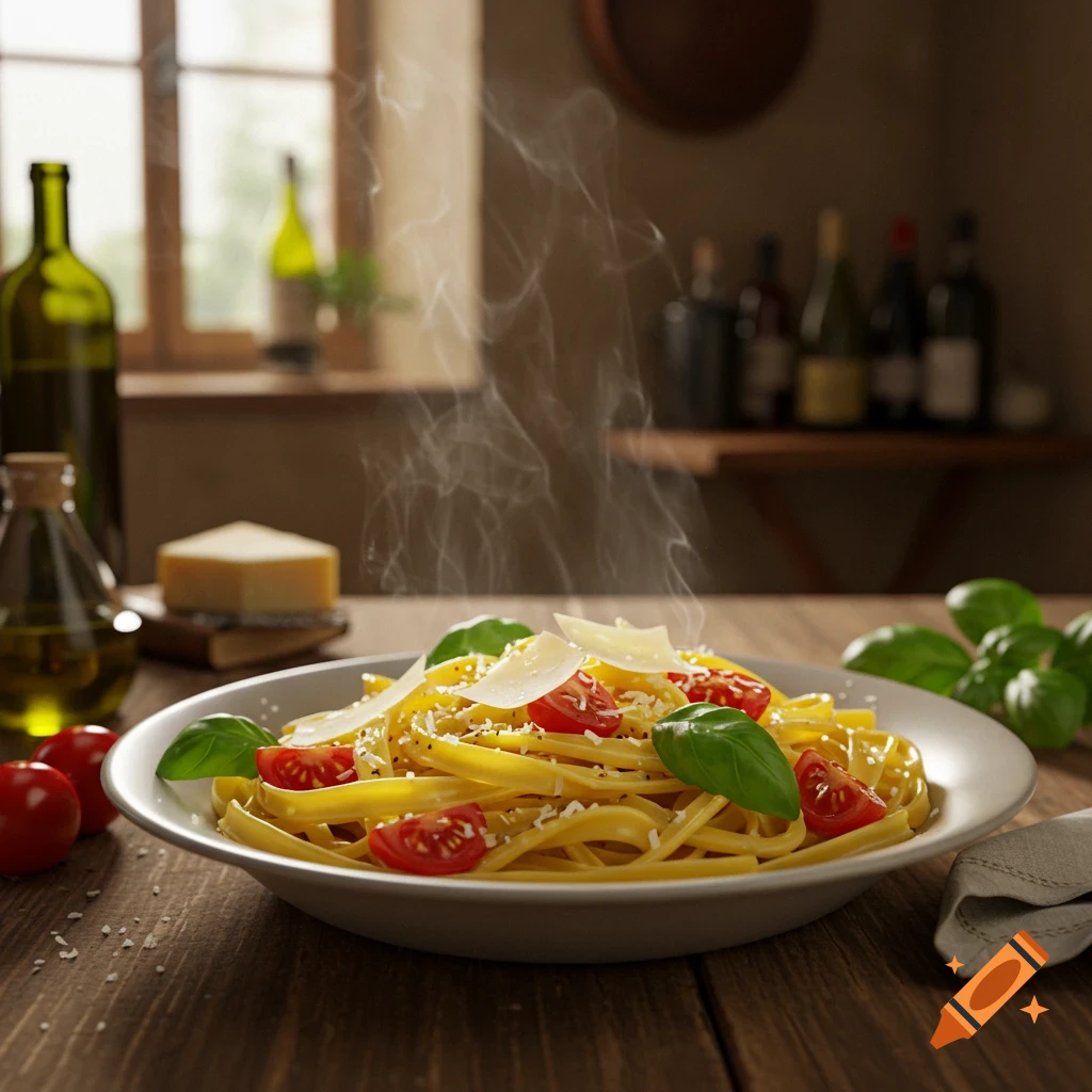 Plate of delicious pasta with tomato sauce on Craiyon