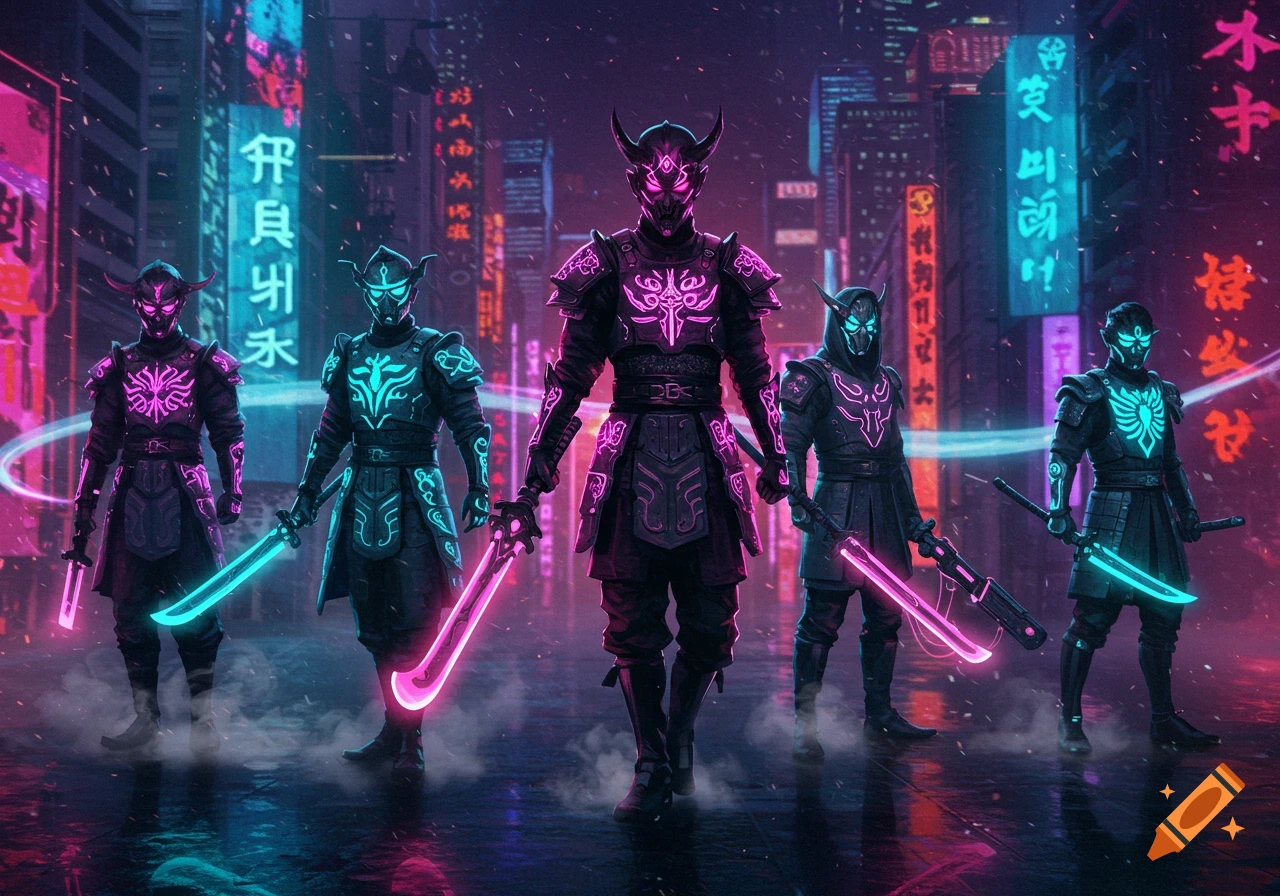 Five stylized male demon hunters with weapons, including a crossbow and ...