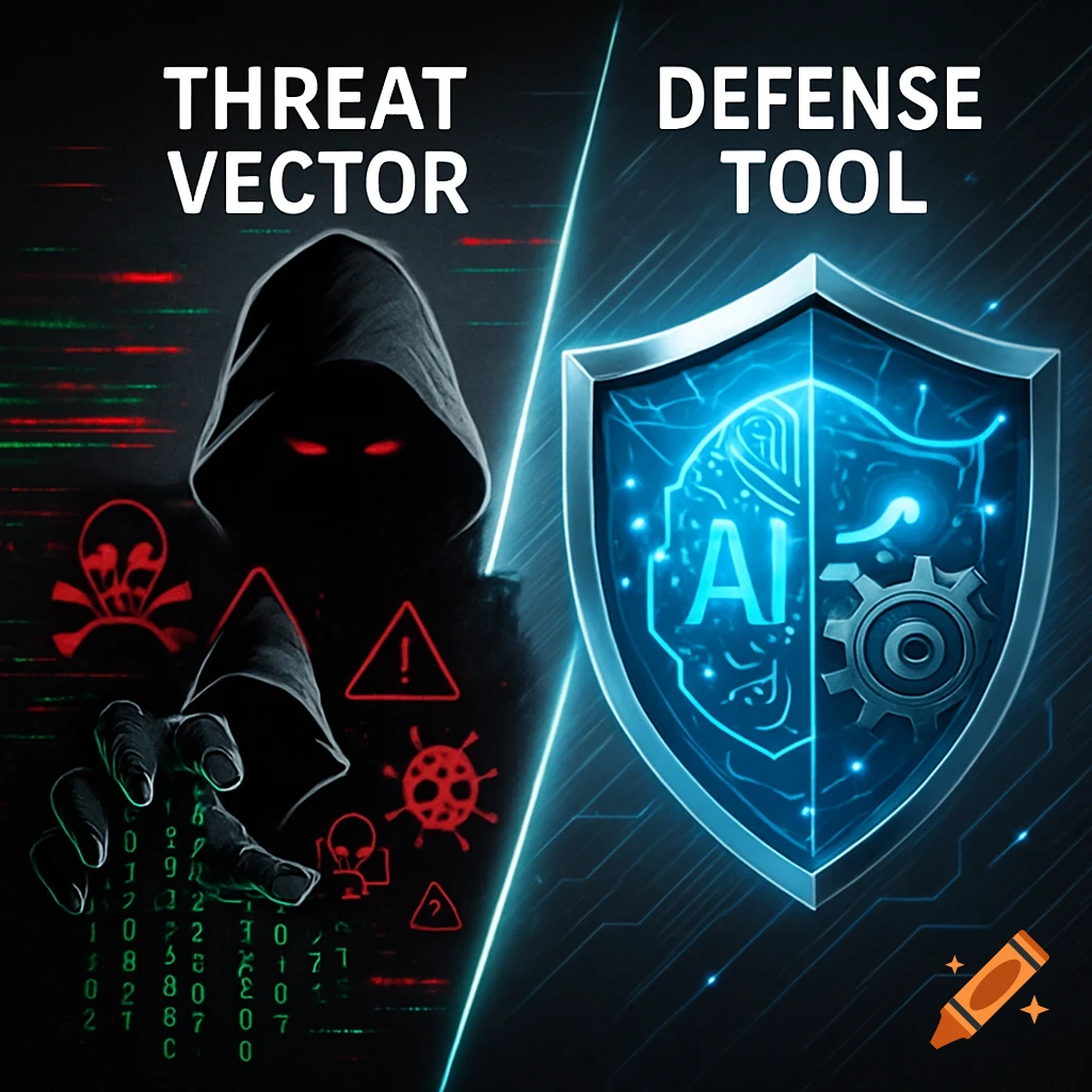 An infographic on SSRF vulnerability with red and blue circuit lines ...