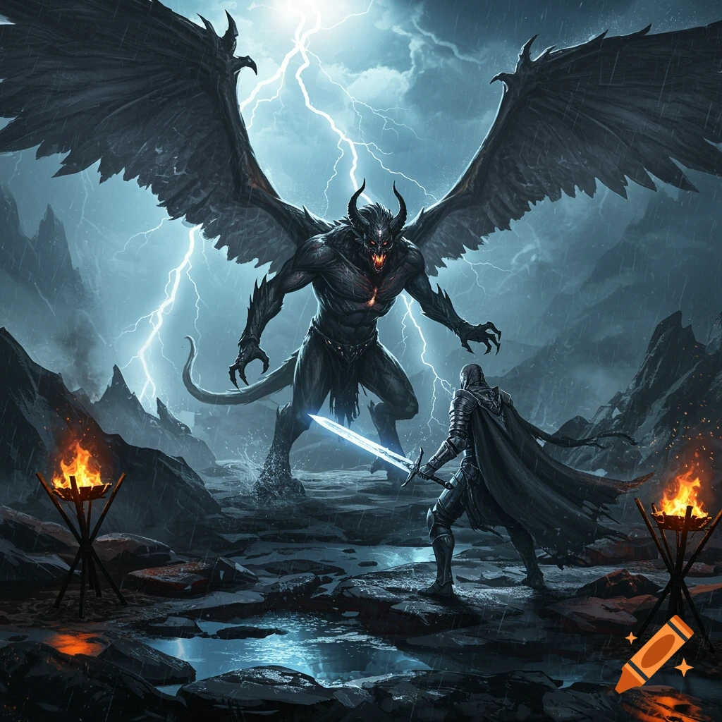 A majestic armored humanoid with a wolf head and huge red-orange ...