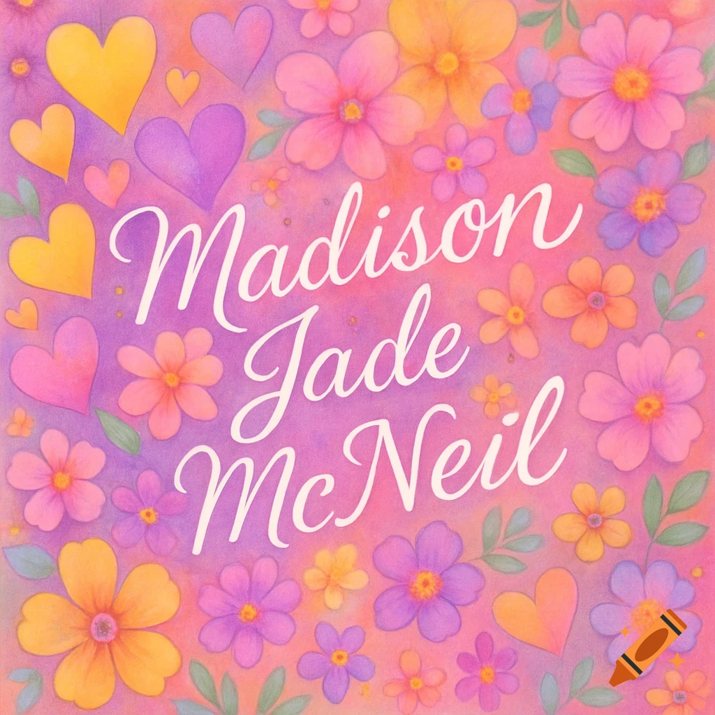 Watercolor illustration with 'Madison Jade McNeil' in white script ...