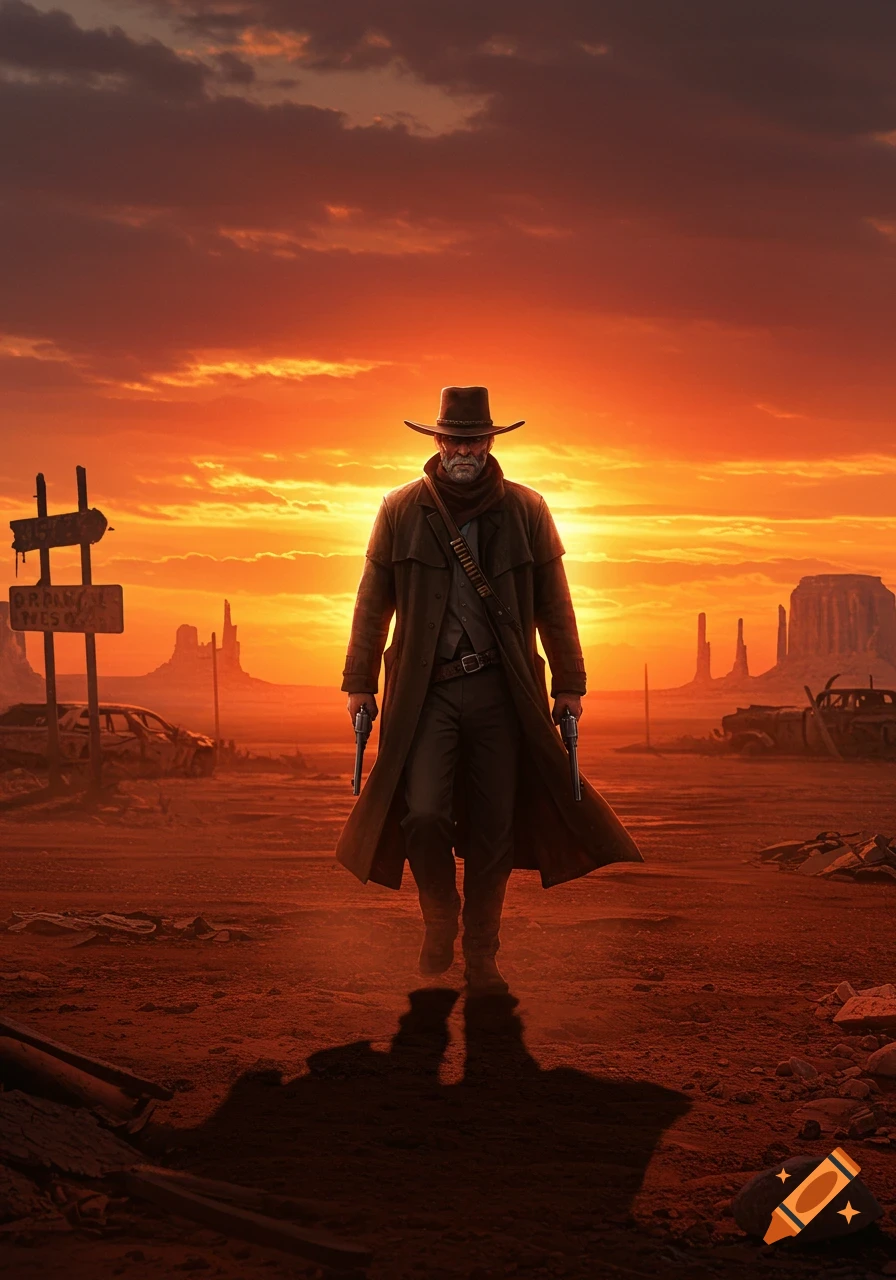 A zombie pilgrim with glowing eyes and torn clothes stands in a misty ...