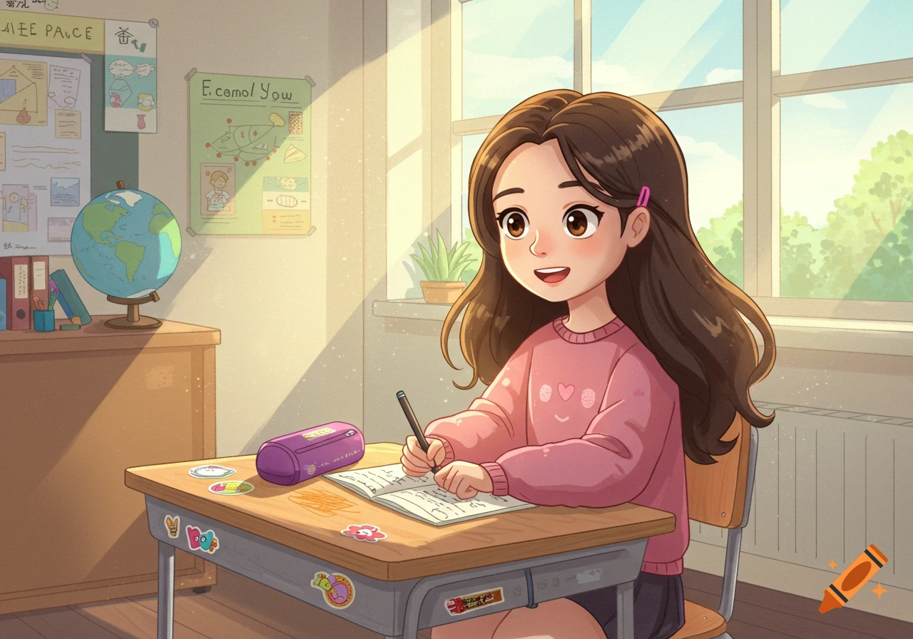 Two cartoon boys in a school hallway. One boy struggles with a locker ...