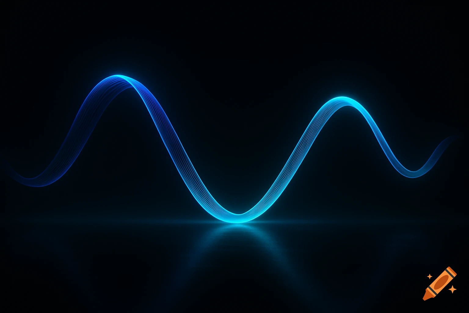 A glowing blue sine wave on a dark background with a subtle reflection ...