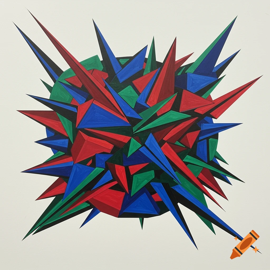 A Bauhaus-style abstract geometric composition with red, blue, and ...