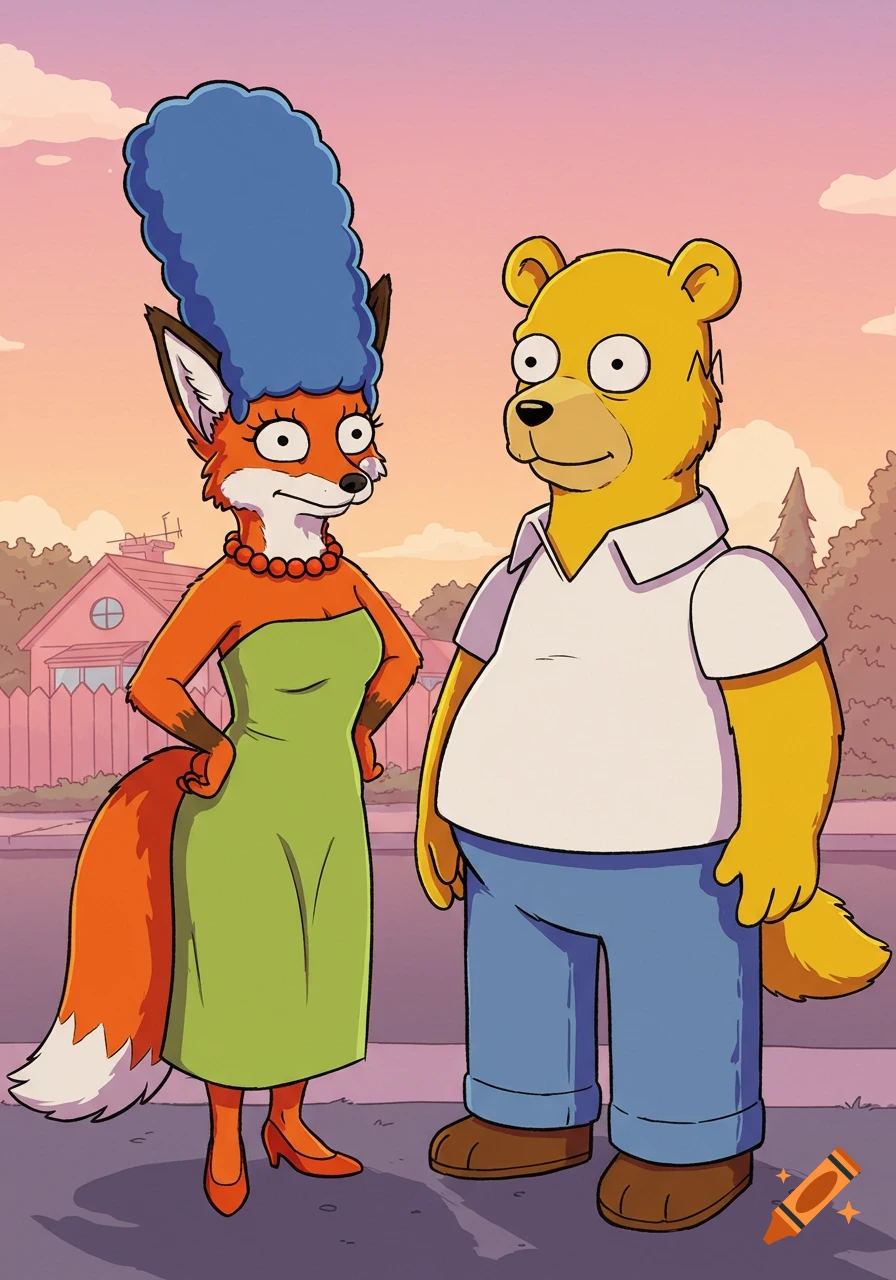 Cartoon furry versions of Marge Simpson as a fox and Homer Simpson as a ...