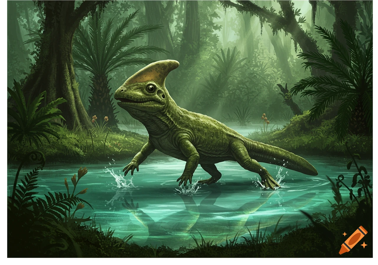 A black and red newt swims underwater surrounded by green aquatic ...