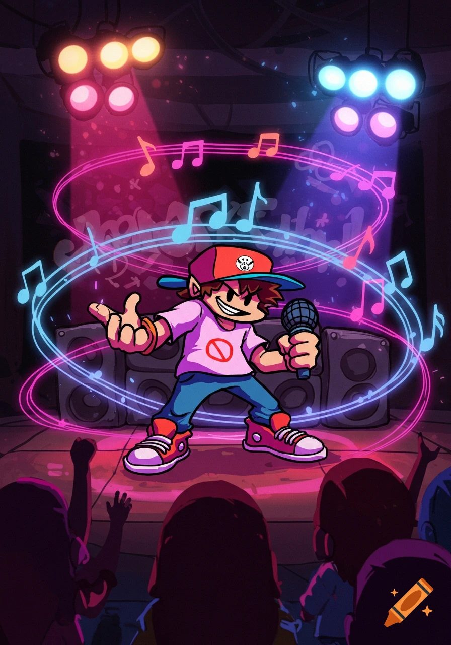 Cartoon dog character Parappa the Rapper on a stage with colorful ...
