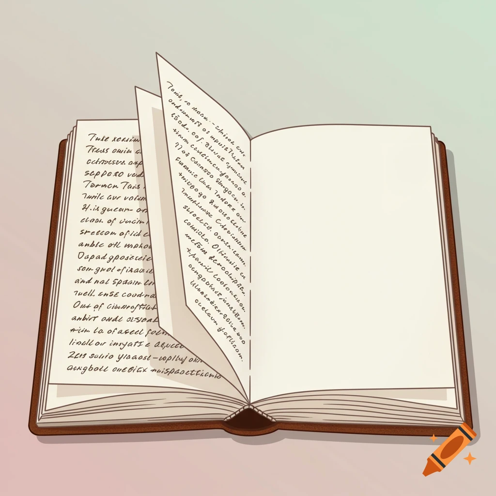 Open brown notebook clipart icon with one page folded back, showing ...