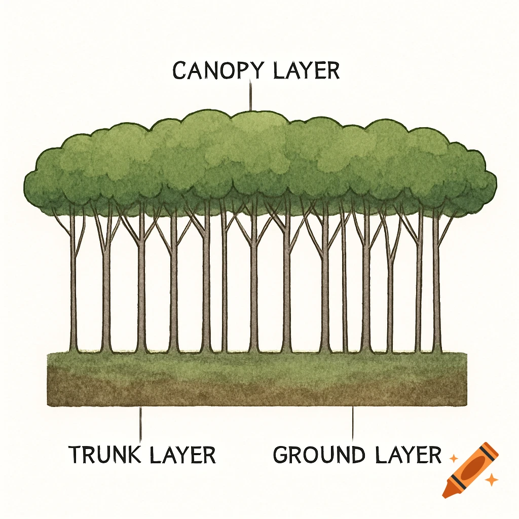 A simplified conceptual diagram of a forest with three labeled layers ...