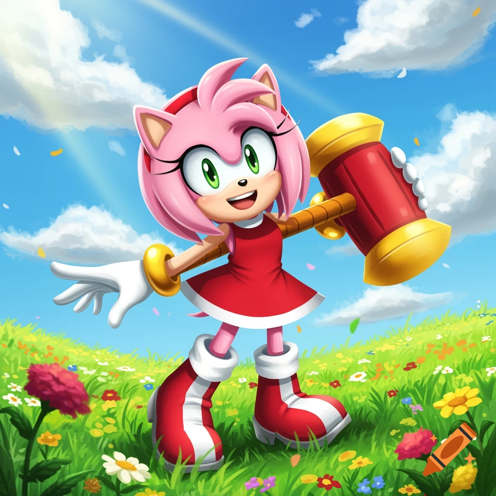Amy Rose hugs a sleeping Tails, who drools on her, in a warm, dimly lit ...