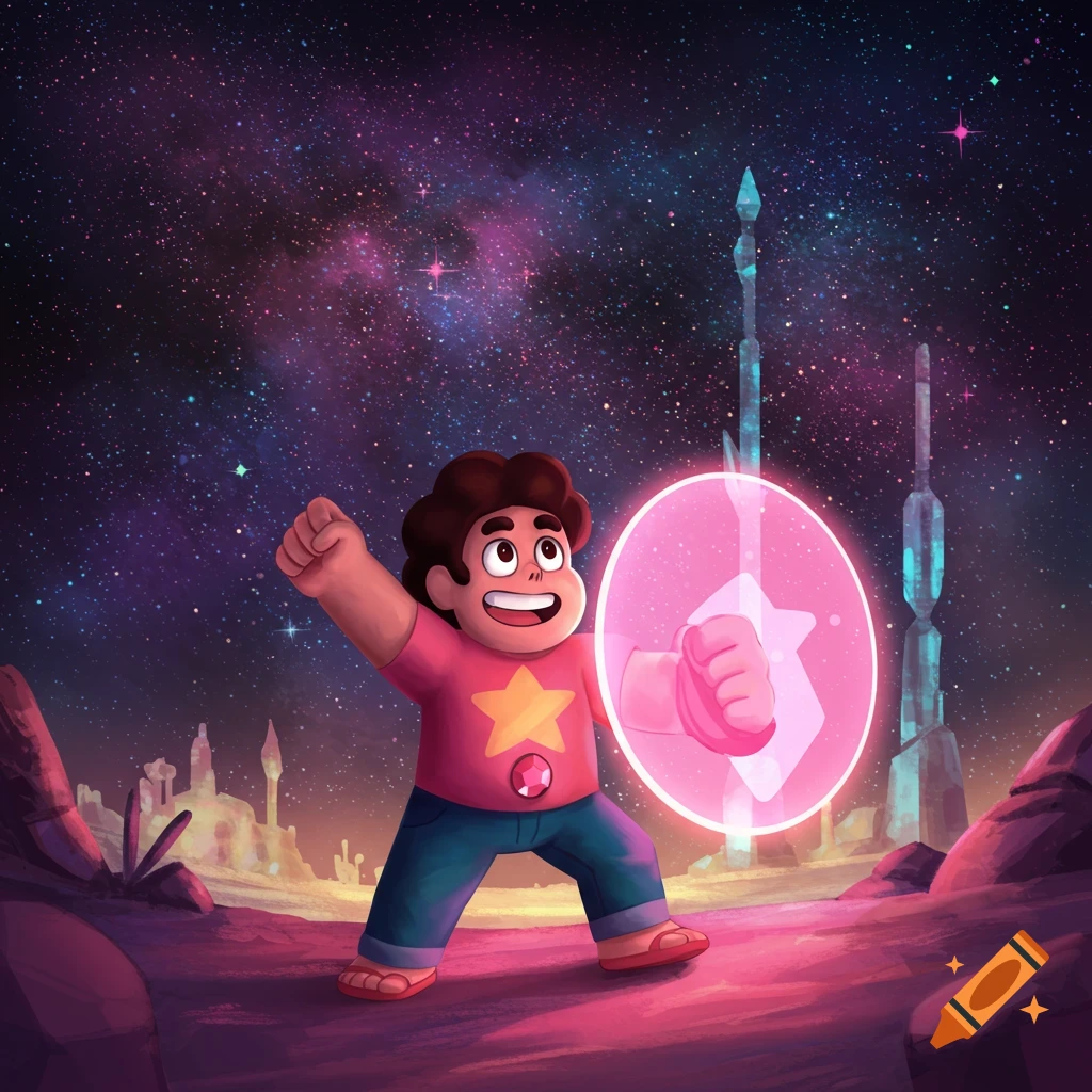 A cartoon boy, Steven Universe, with a star on his shirt holds a ...