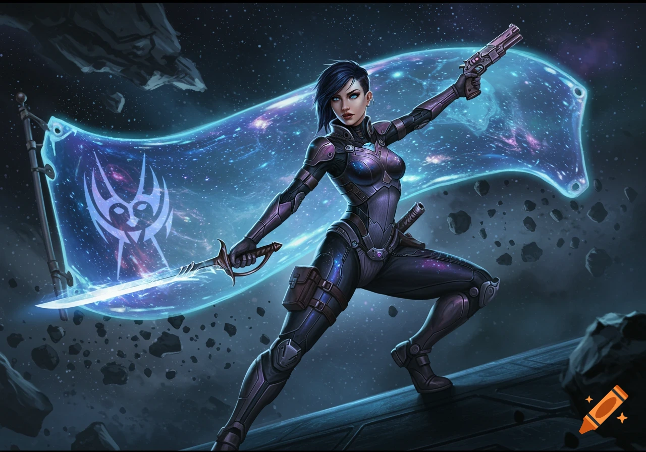 A hooded female assassin with glowing red eyes and a dark, form-fitting ...