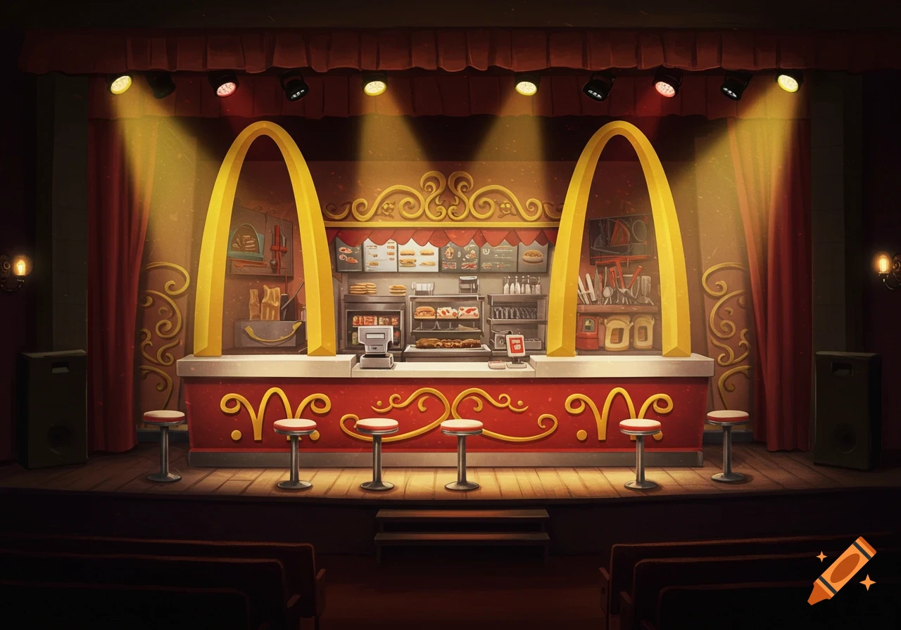 An illustrated McDonald's counter, complete with golden arches and red ...