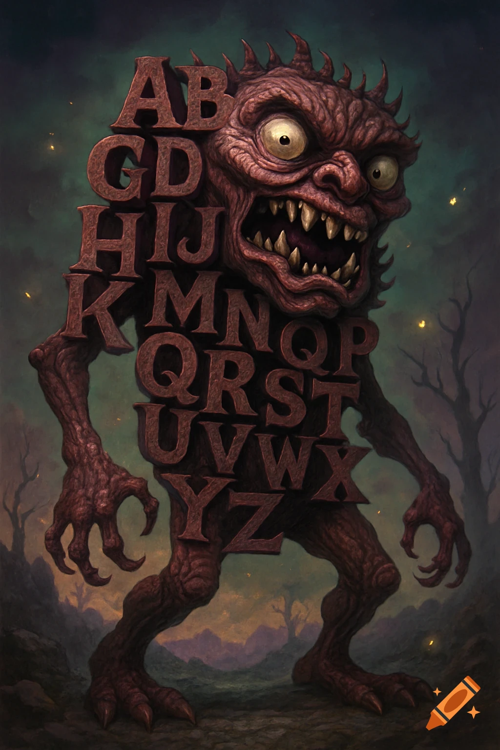 A stylized alphabet in black and red, depicting various Japanese urban ...