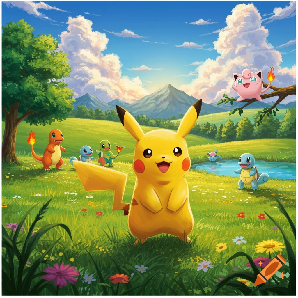 Pikachu, Bulbasaur, Gyarados, and other Pokémon gather in a vibrant ...