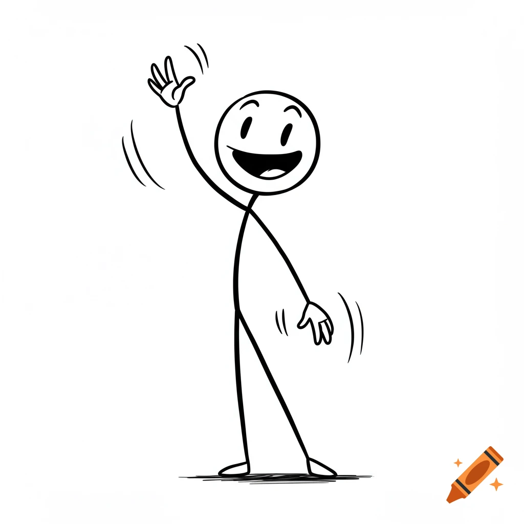 A black and white stickman character with a mischievous smile runs ...