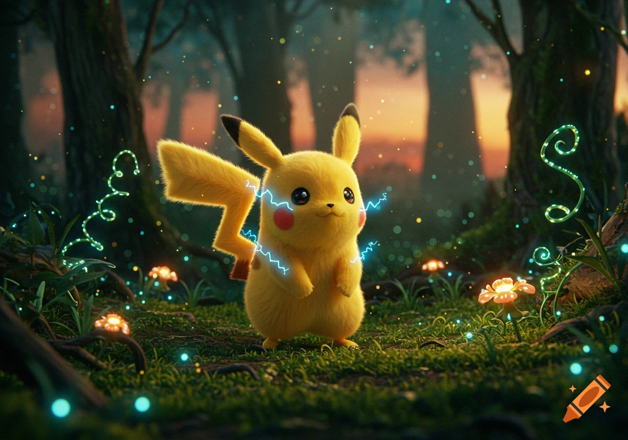 A cute, yellow Pikachu with red cheeks and a lightning bolt tail ...