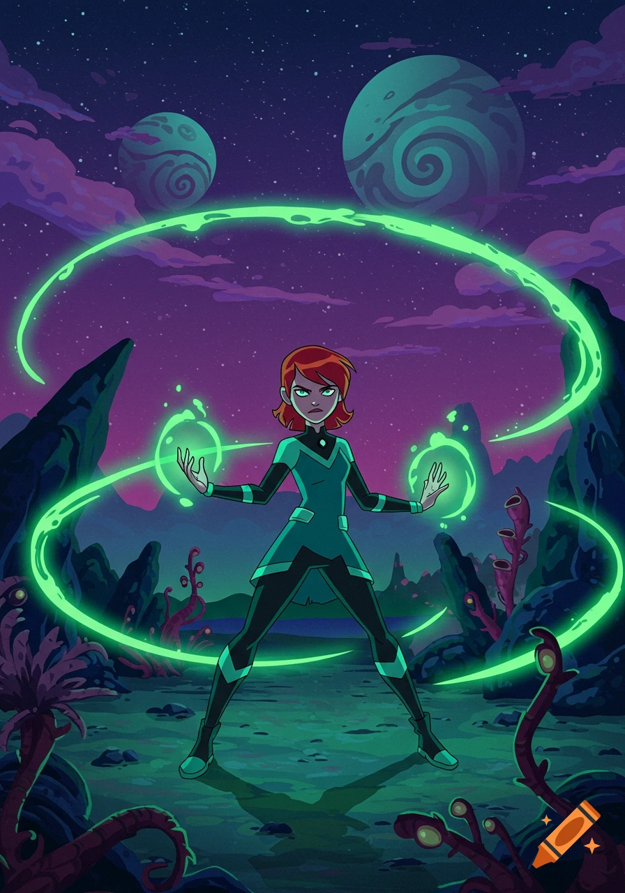 Sam Manson from Danny Phantom, with a gothic style, stands surrounded ...