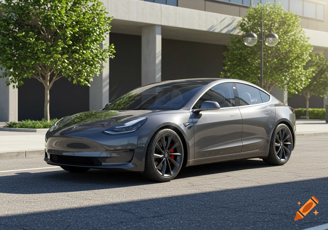 Sleek black Tesla Model S in modern design on Craiyon