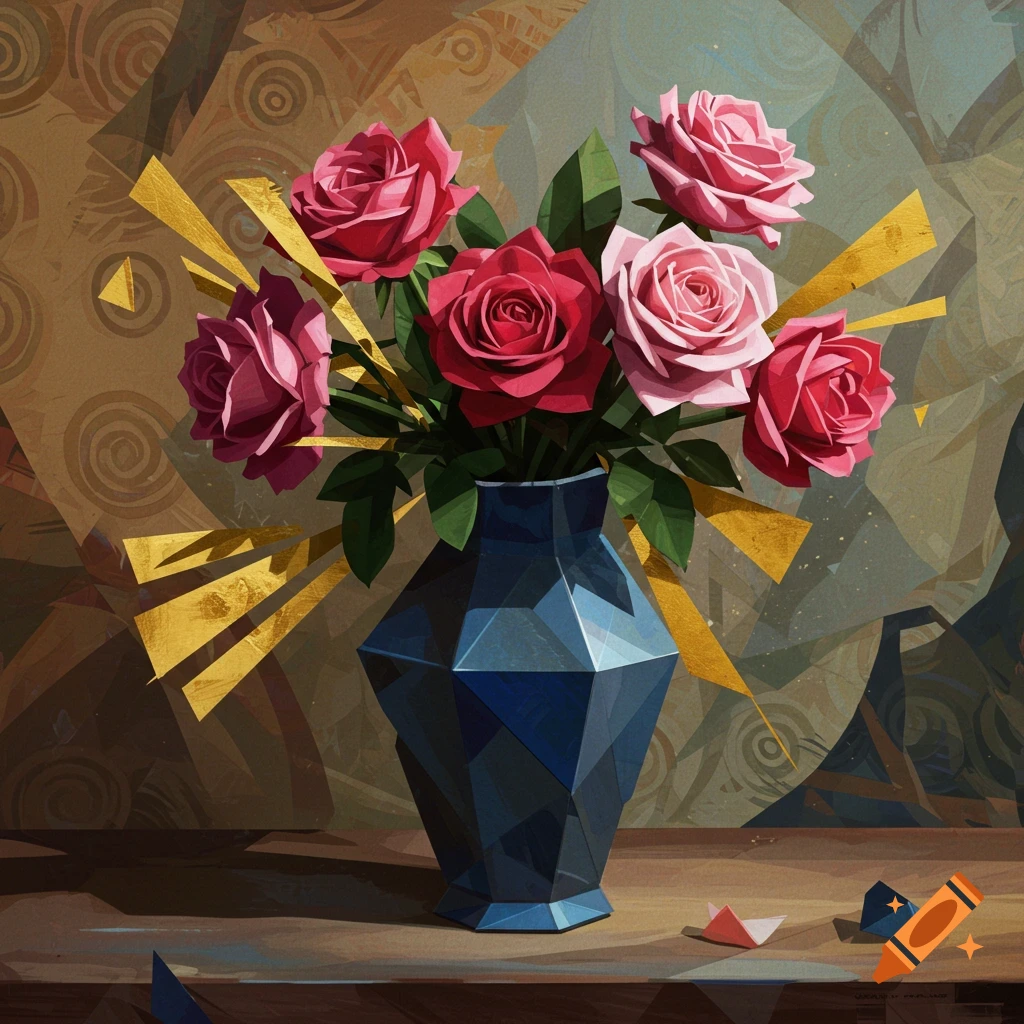 An oil painting of a vibrant pink magnolia flower on a white tablecloth, bathed in sunlight with ...