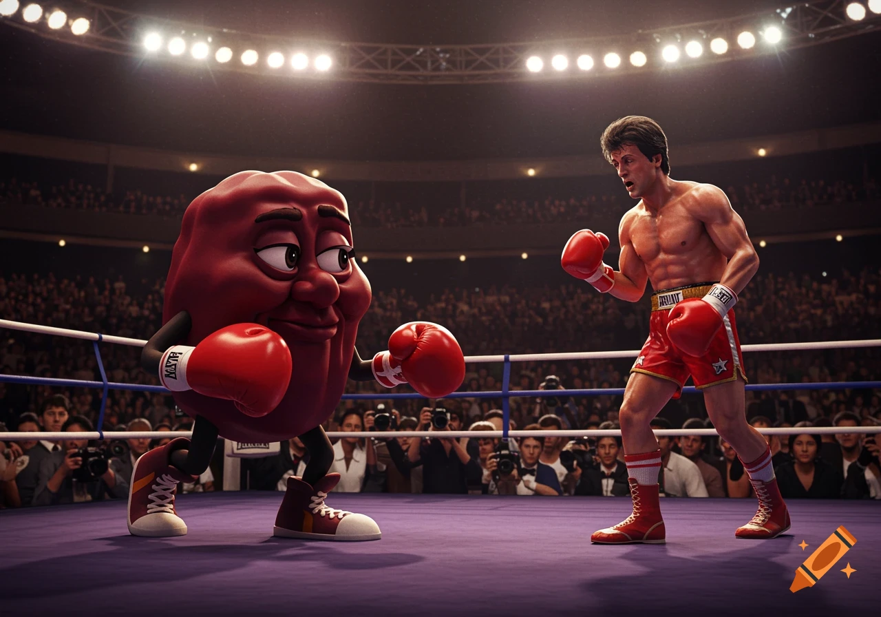 Two muscular boxers with glowing blue eyes face off in a dramatic ...
