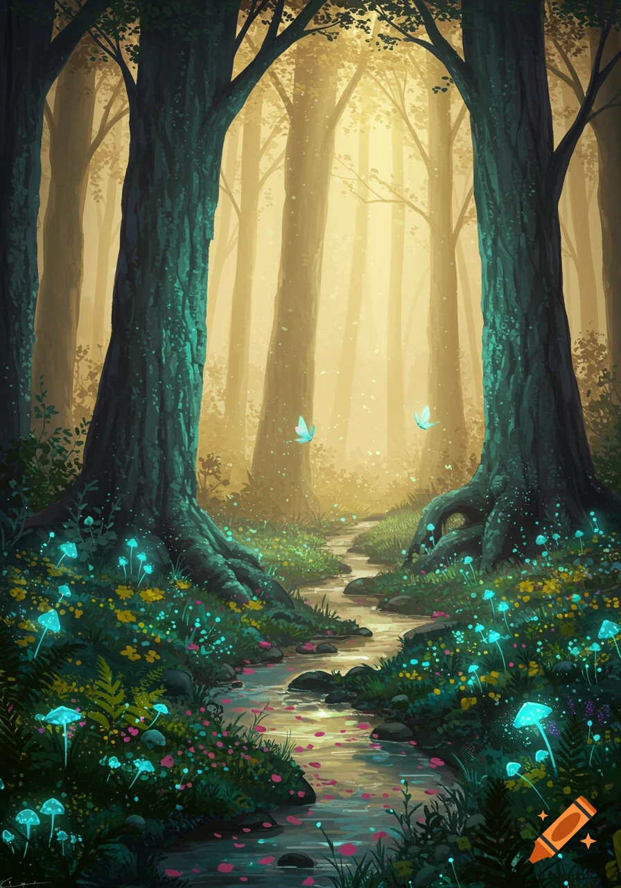 An ethereal fairy with pink wings floats gracefully in a mystical, lush ...