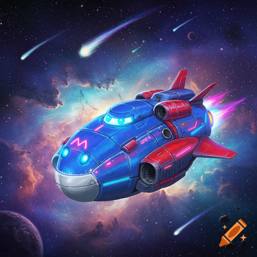 A red and yellow Sentai mecha robot with a drill chest stands among ...