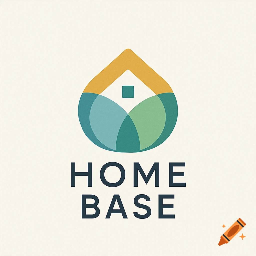 Minimalist logo with a house outline, paintbrush, key, and blue paint ...