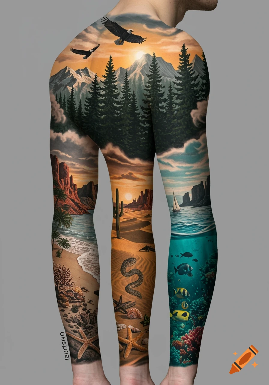 Full sleeve arm tattoos depicting a vibrant outer space scene with planets, nebulae, stars, a ...