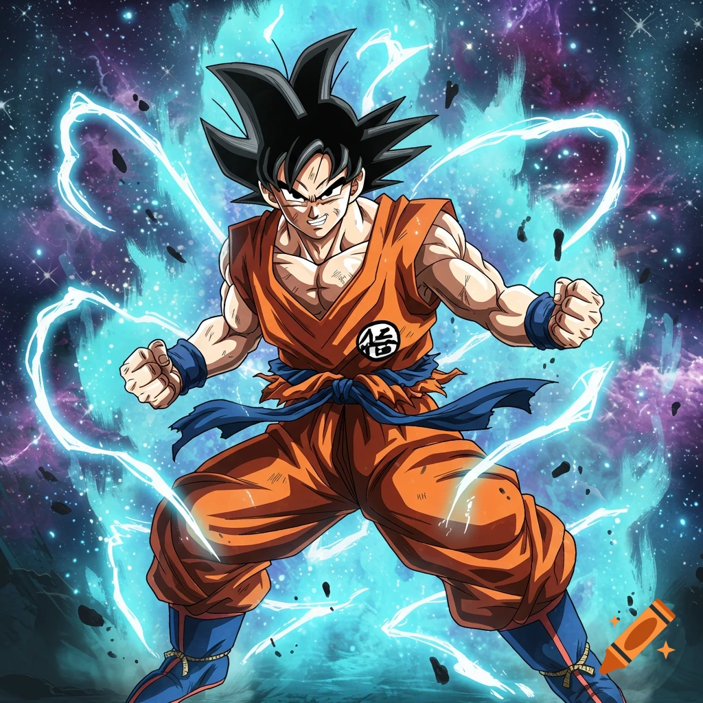 Goku, from Dragon Ball, throws a die with a nervous expression on ...