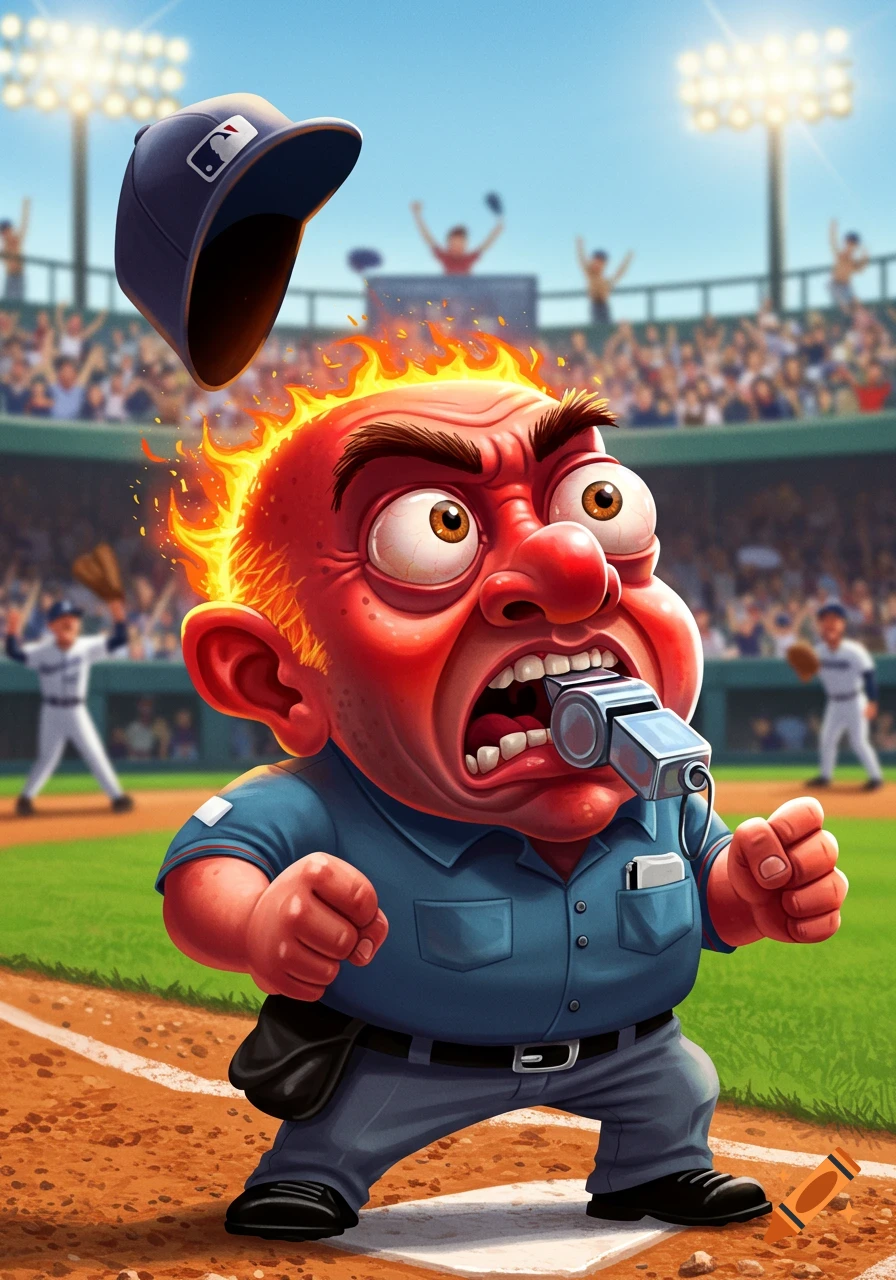 A cartoon bowling ball with an angry face tackles a scared, crying ...