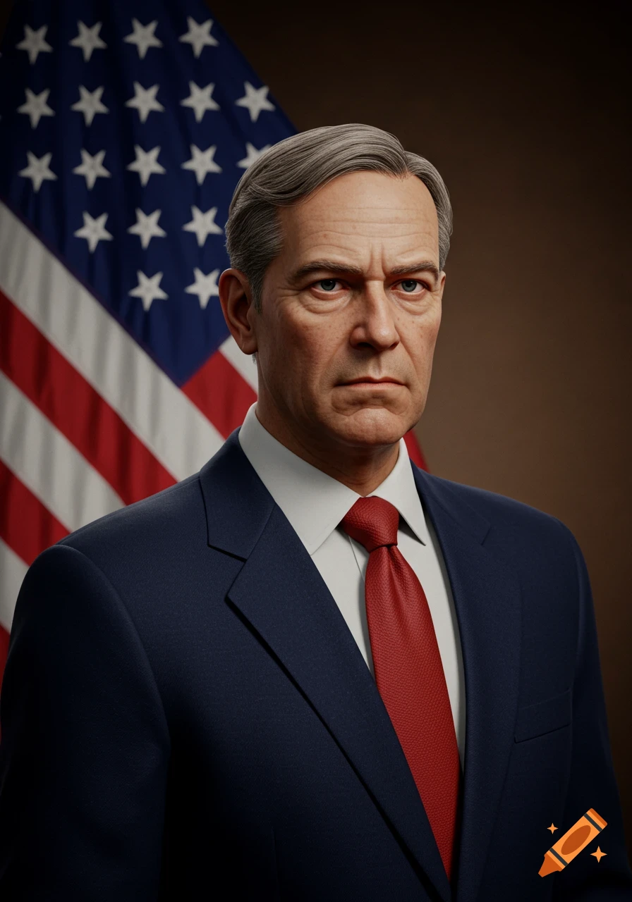 Cartoon portrait of a smiling man in a red 'MAKE AMERICA GREAT AGAIN ...