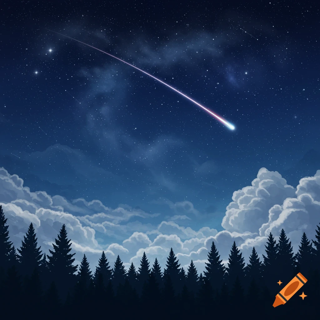 A bright blue comet with a glowing tail streaks across a star-filled ...