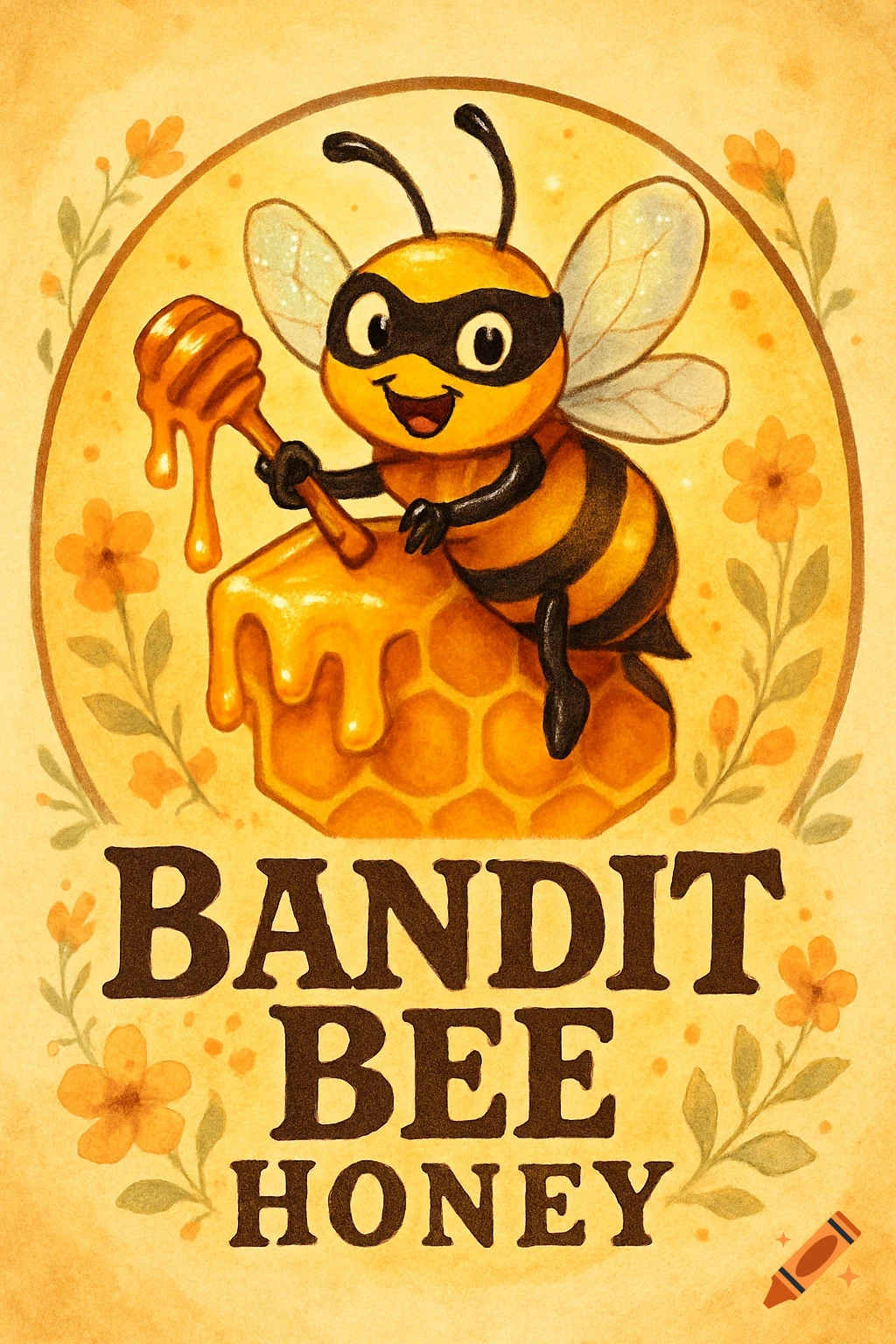 A vintage-style poster with a cute, fluffy cartoon bumblebee pointing ...