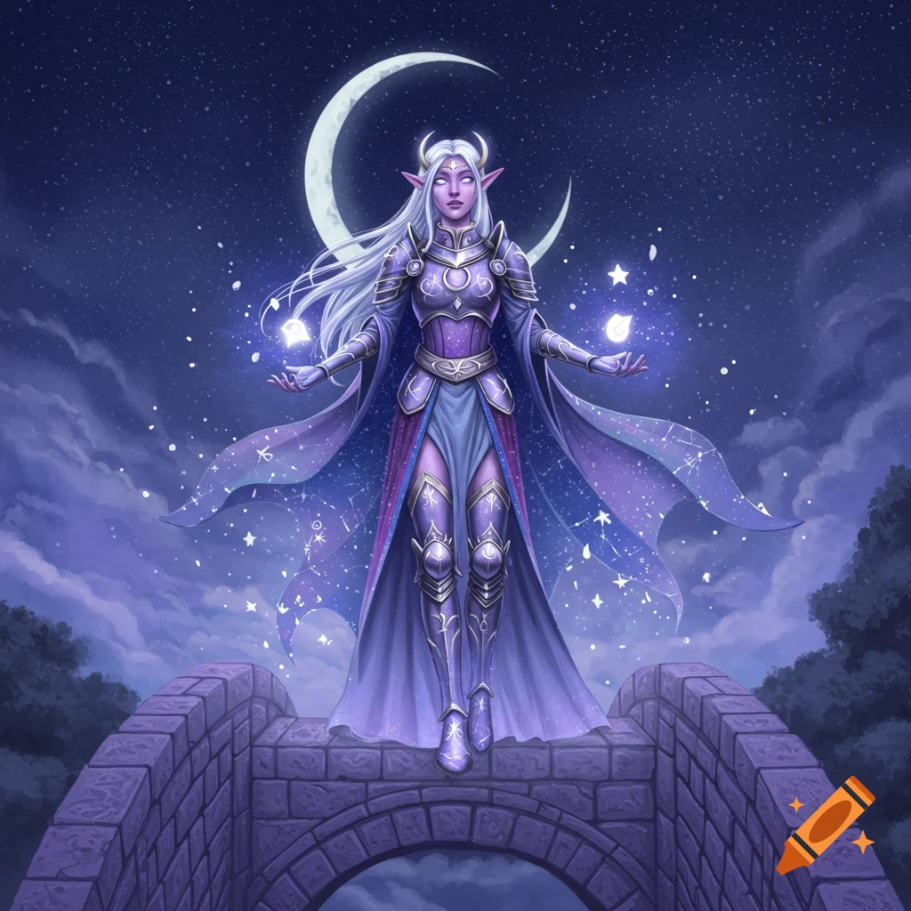 An anime-style illustration of a blonde woman in a white dress and ...