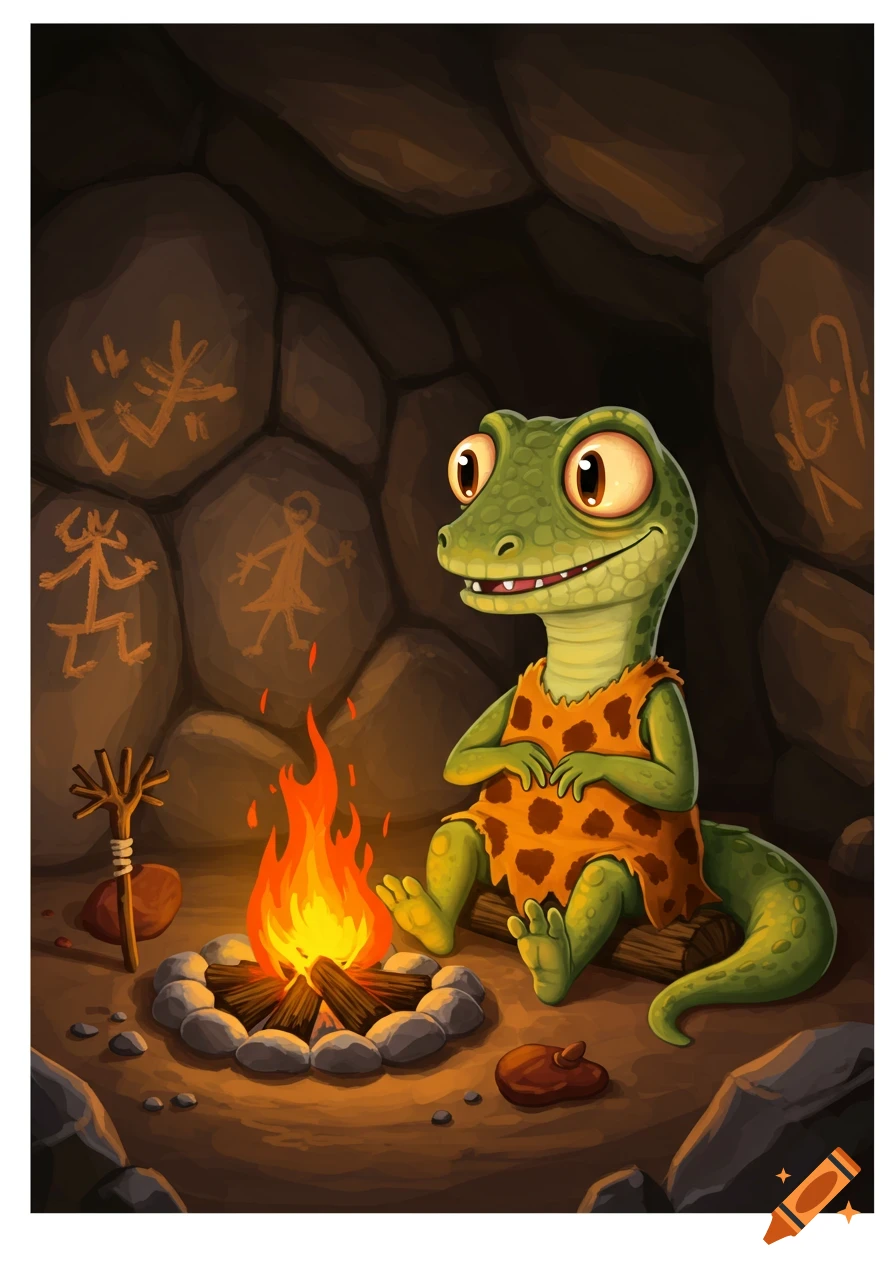 A cartoon T-Rex bouldering on an indoor climbing wall, sweating and ...