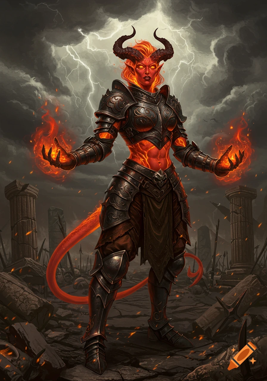 A majestic dragon-elf warrior with white hair, purple skin, horns, and ...