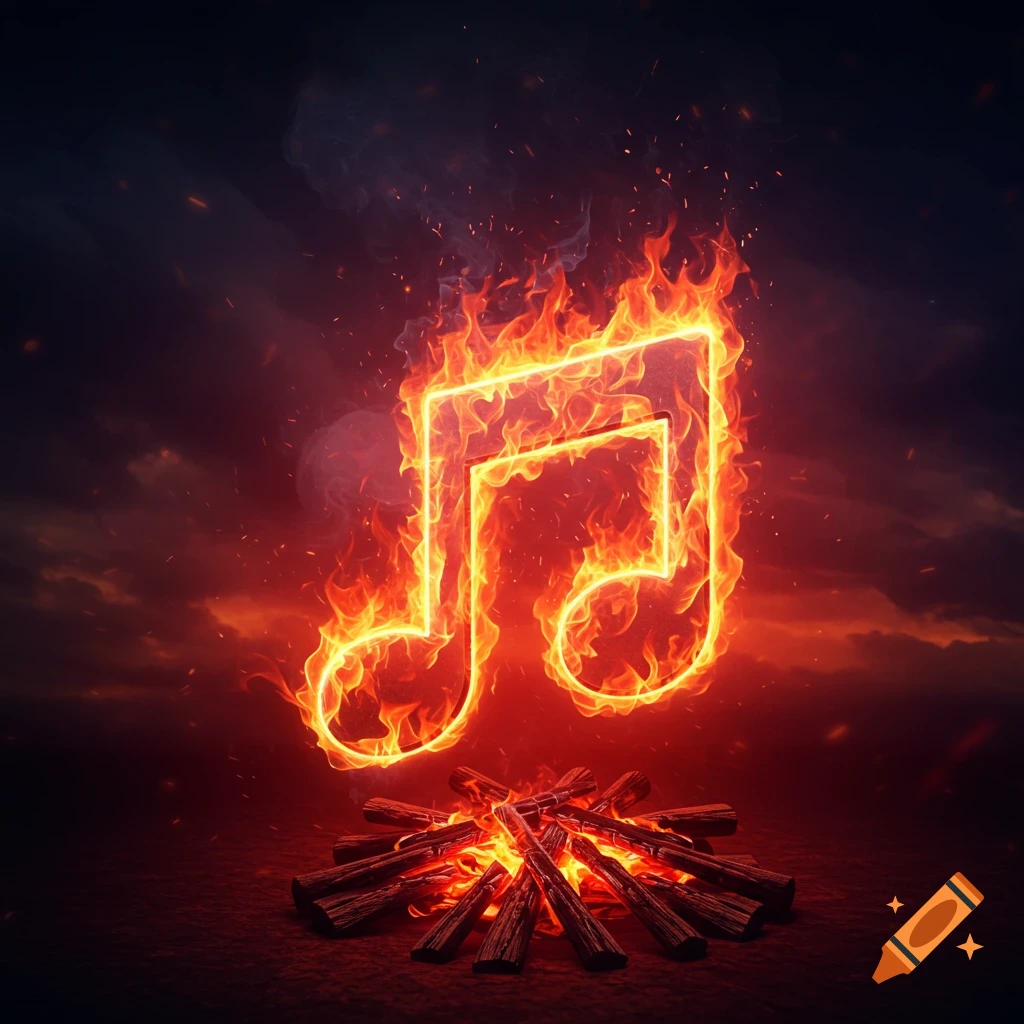 Glowing golden musical eighth note surrounded by smaller blue and gold ...