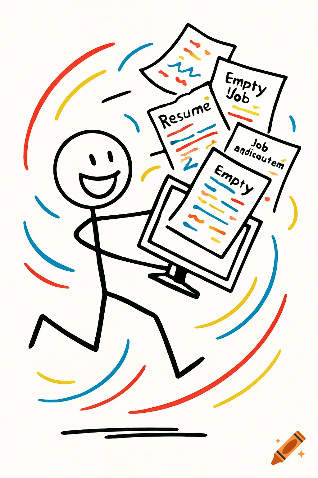 Stick figures having a party burst through a door into an office ...