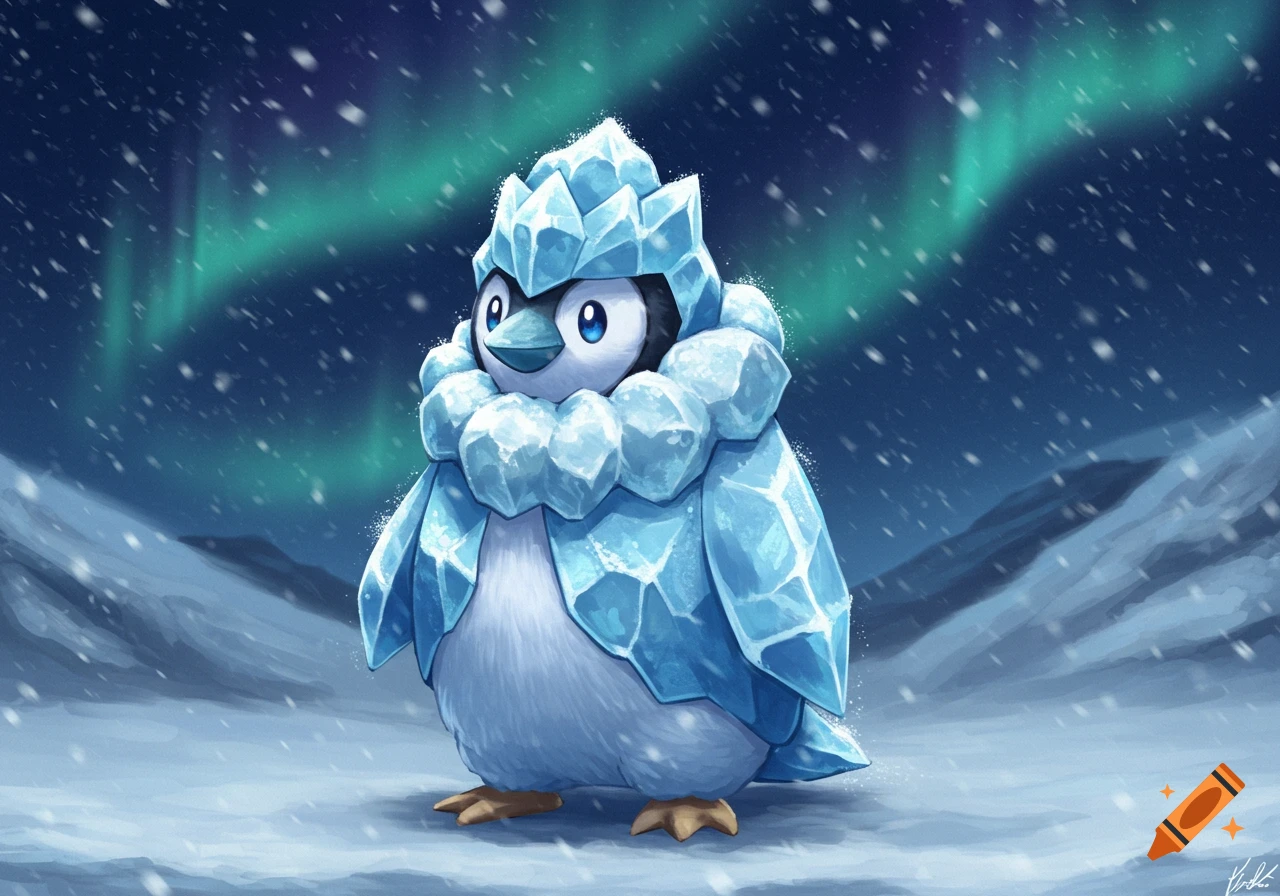 An anime illustration of Greninja, a blue ninja-frog Pokemon, frozen in ...