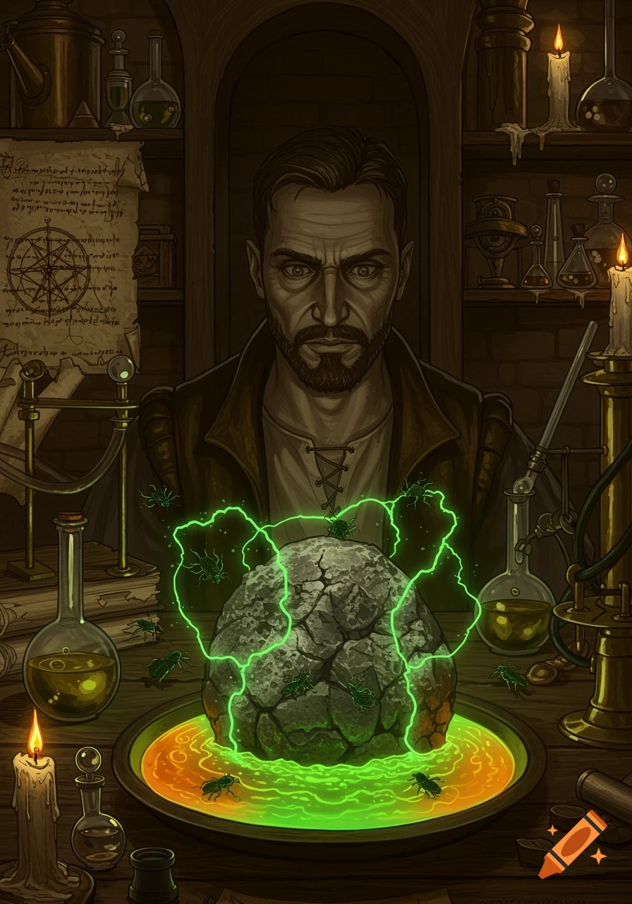 An anime-style dark-haired woman in a black Victorian dress conjures ...