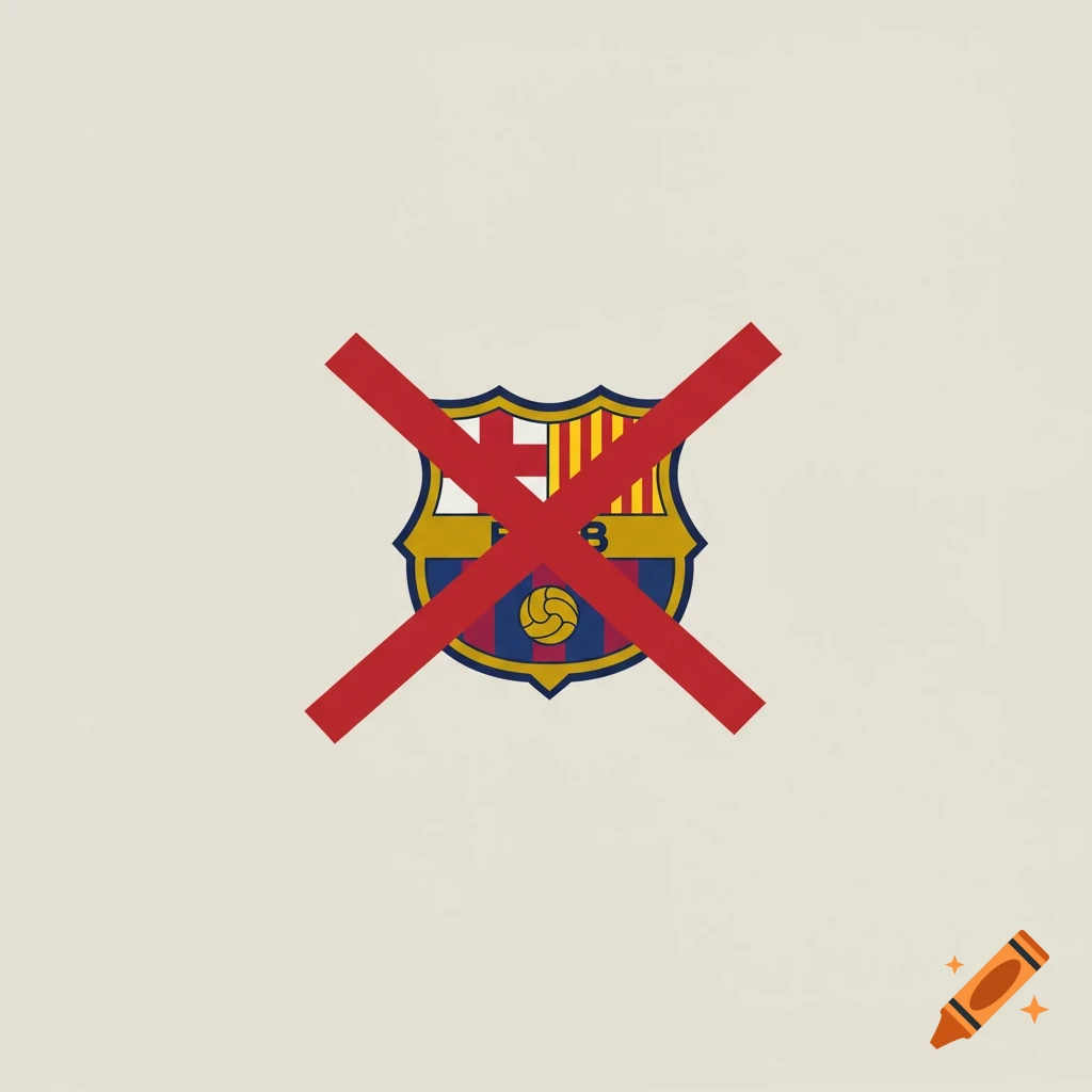 A stylized FC Barcelona football club logo in red and blue is crossed ...