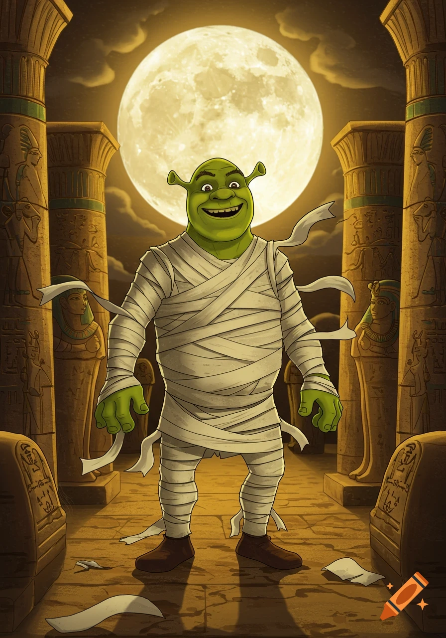 An illustration of Shrek with prominent eyelashes and pink lips ...