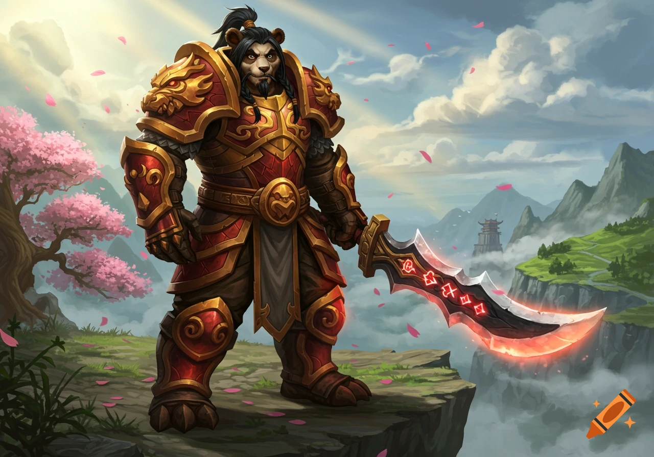 A heavily armored fantasy brute with long dark hair, glowing blue runes ...