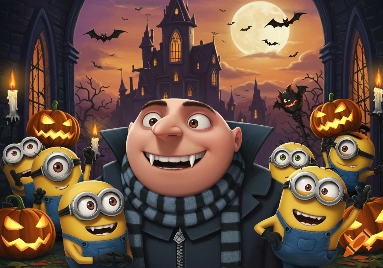 Gru performs a backflip, suspended upside down in a city street as ...