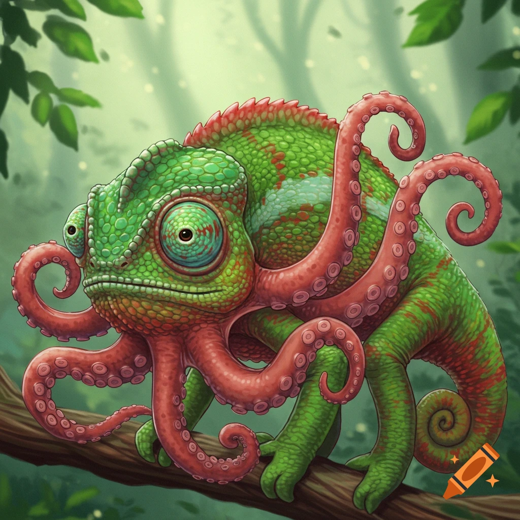 Five illustrated chameleons on branches, each with different ...