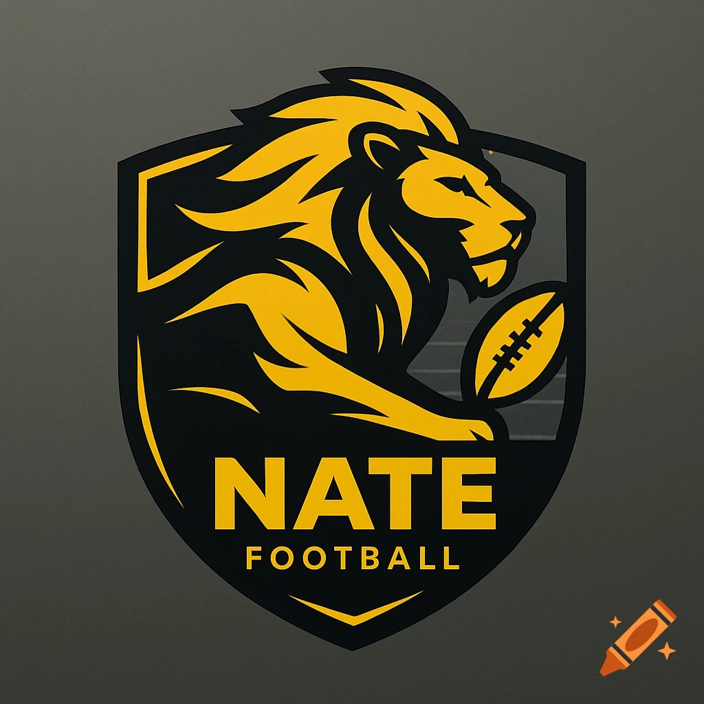 Black and yellow shield logo with a lion's head, a football, and the ...