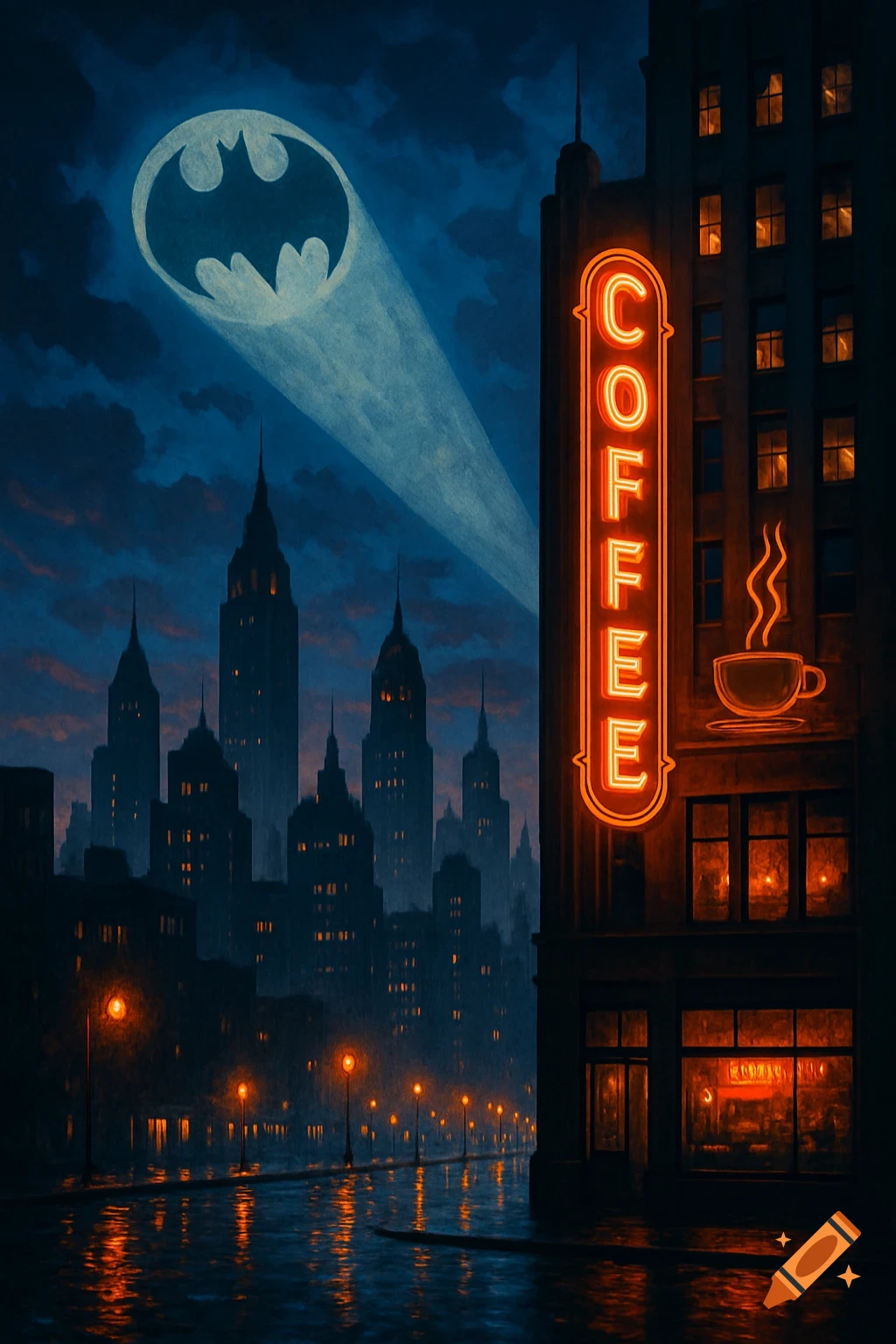 Photorealistic dark building with the Batman symbol projected on its ...