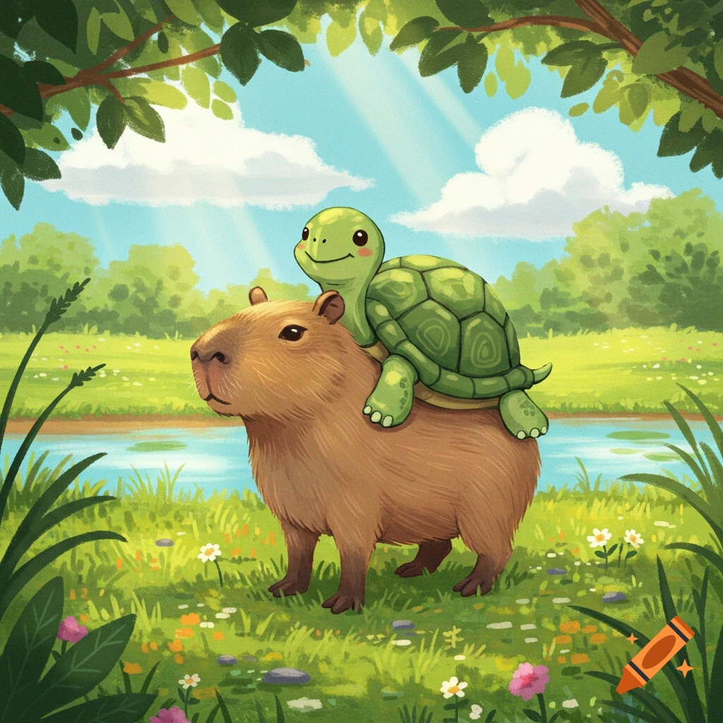 A cute cartoon capybara wearing glasses and a bow tie, holding a ...